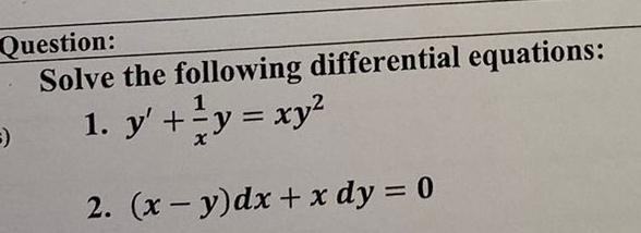 Solved Question:Solve the following differential | Chegg.com