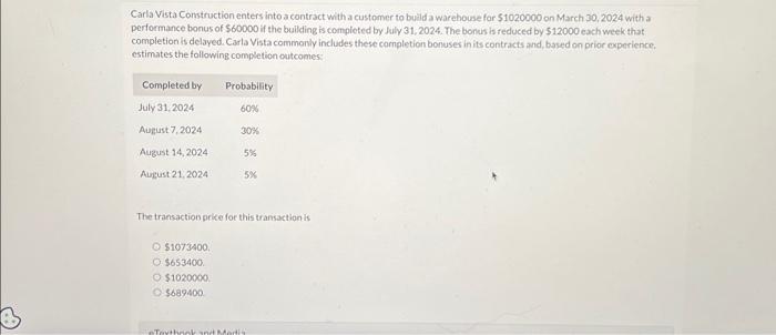 Solved Carla Vista Construction enters into a contract with | Chegg.com