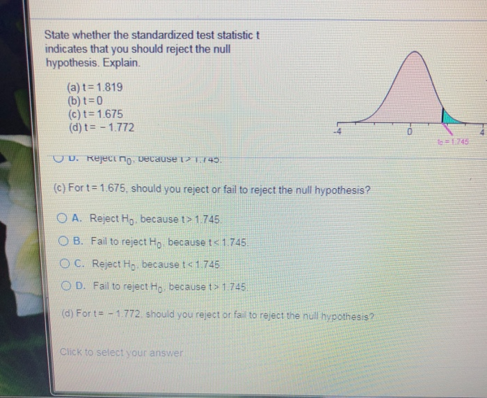Solved State whether the standardized test statistic t | Chegg.com