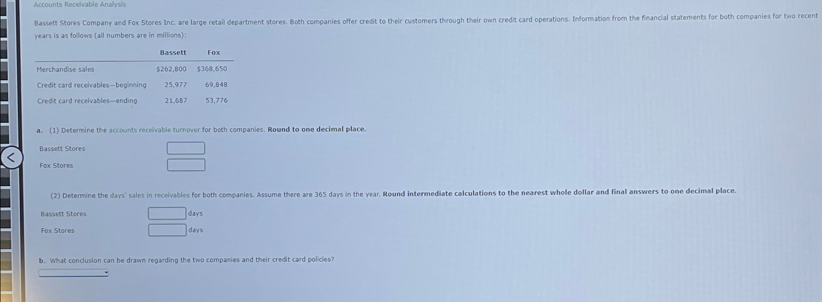 Solved Accounts Recelvable Analysis years is as follows (all | Chegg.com