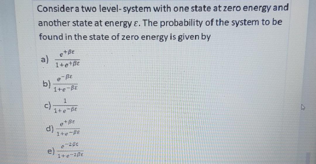 Solved Consider a two level-system with one state at zero | Chegg.com