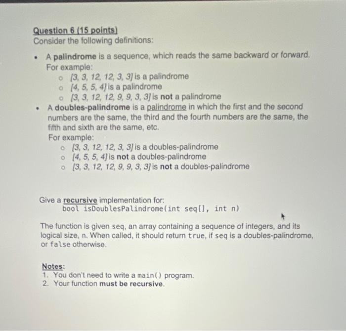 Solved Question 6 (15 points) Consider the following | Chegg.com