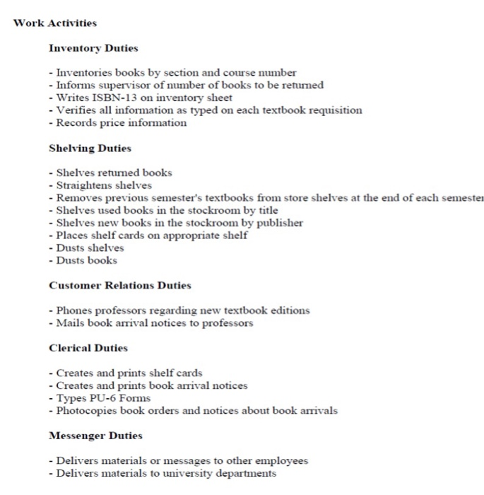 Solved Work Activities Inventory Duties - Inventories books | Chegg.com