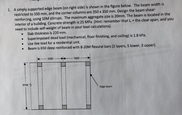 Solved 1. A simply supported edge beam (on right side) is | Chegg.com