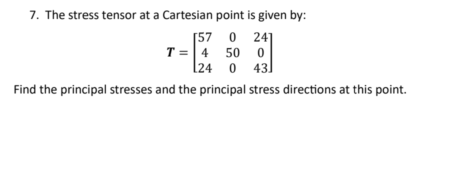 Solved The stress tensor at a Cartesian point is given | Chegg.com