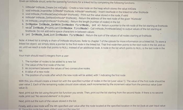 Solved Given An Intnode Struct Write The Operating