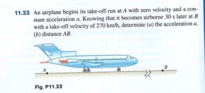 Solved 1.33 An airplane begins its take-off run at A with | Chegg.com