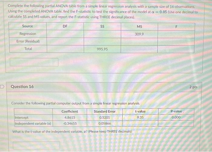 Solved Complete the following partial ANOVA table from a | Chegg.com