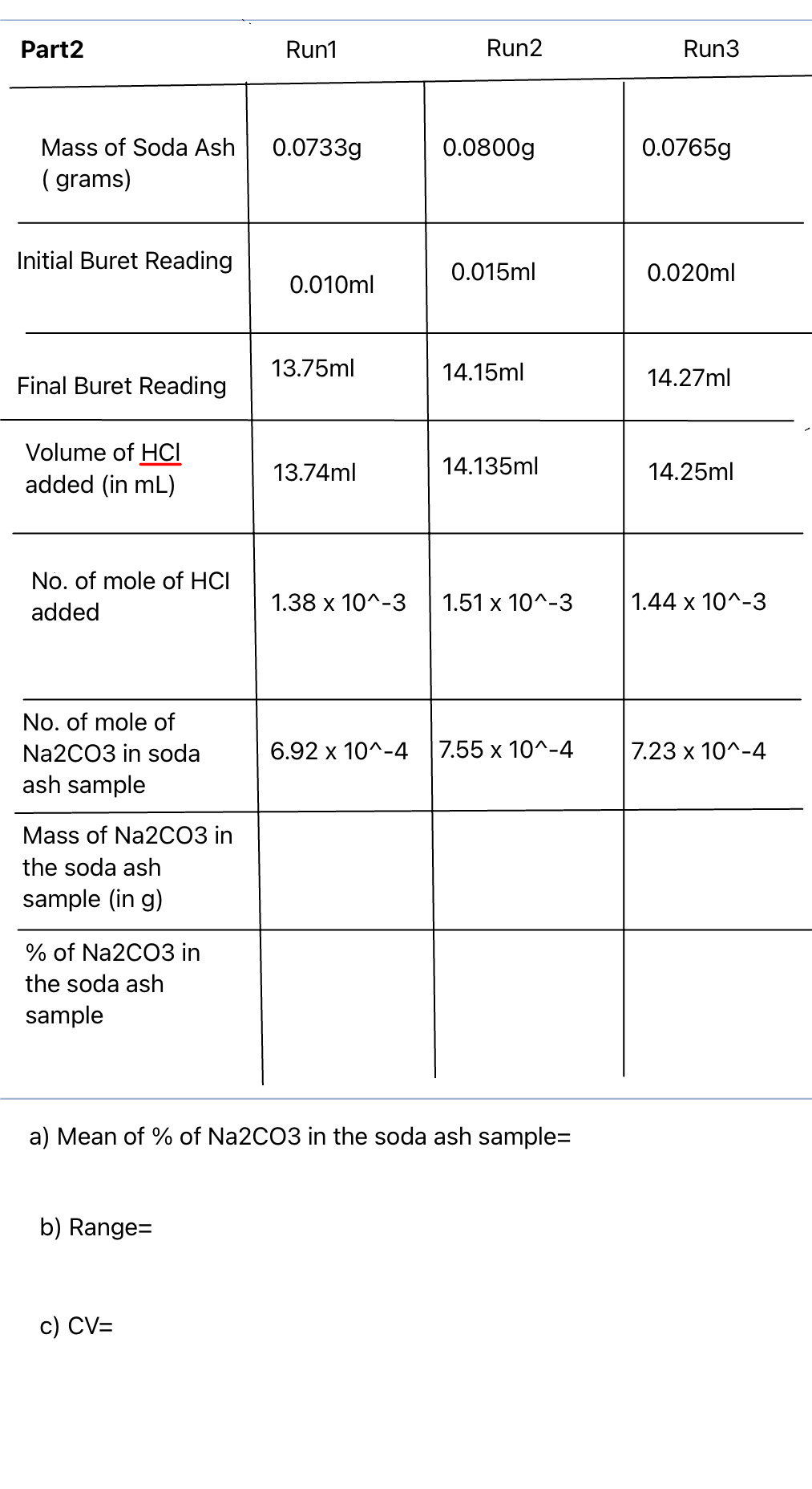 Solved Mass of Na2C03 ﻿in the soda ash sample (in g)% ﻿of | Chegg.com