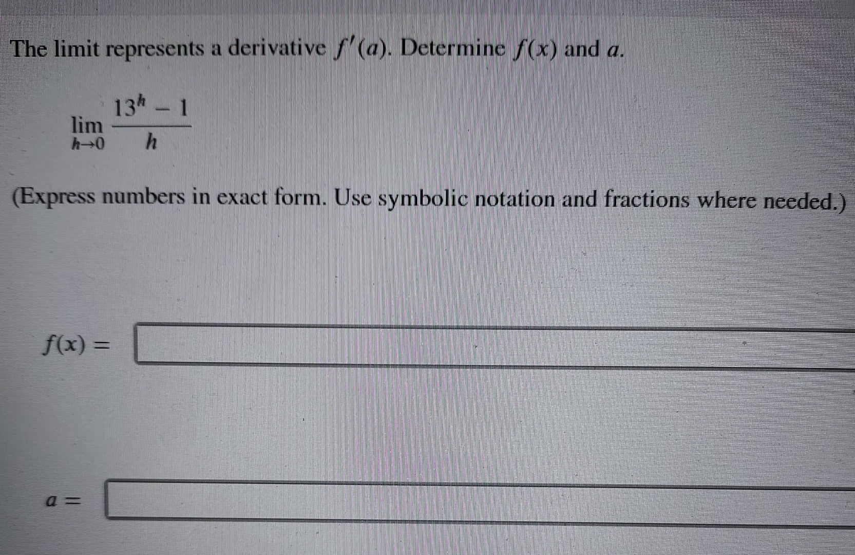 Solved The limit represents a derivative f'(a). ﻿Determine | Chegg.com
