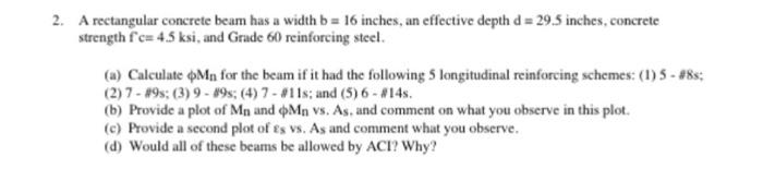 A rectangular concrete beam has a width b=16 inches, | Chegg.com