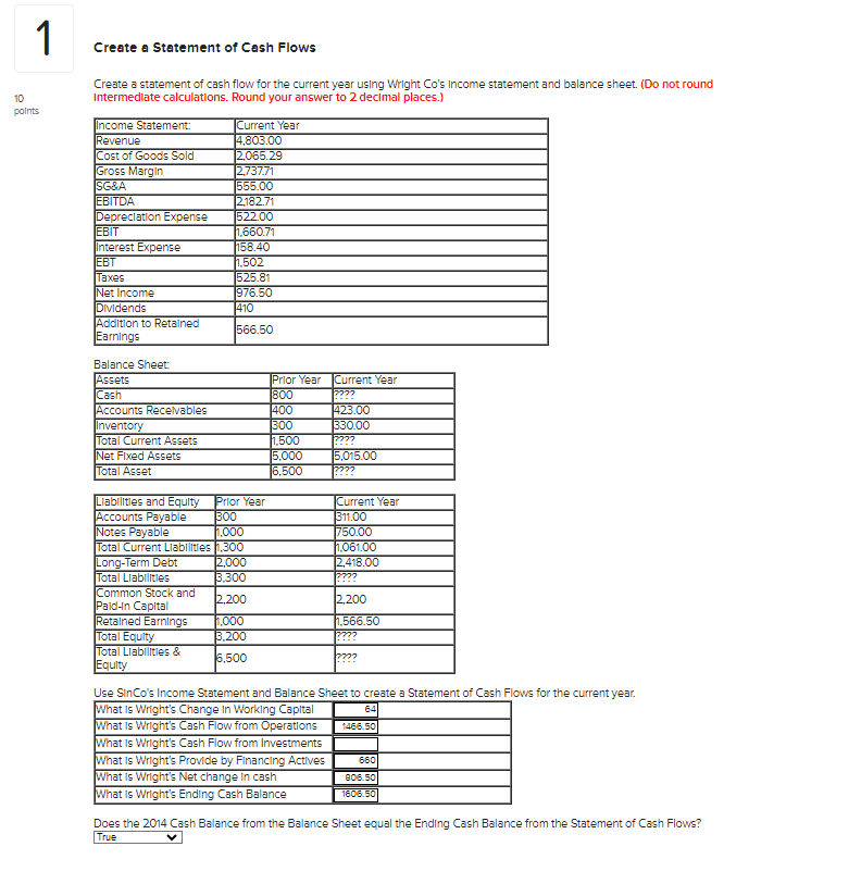 Solved Create a Statement of Cash FlowsCreate a statement of | Chegg.com