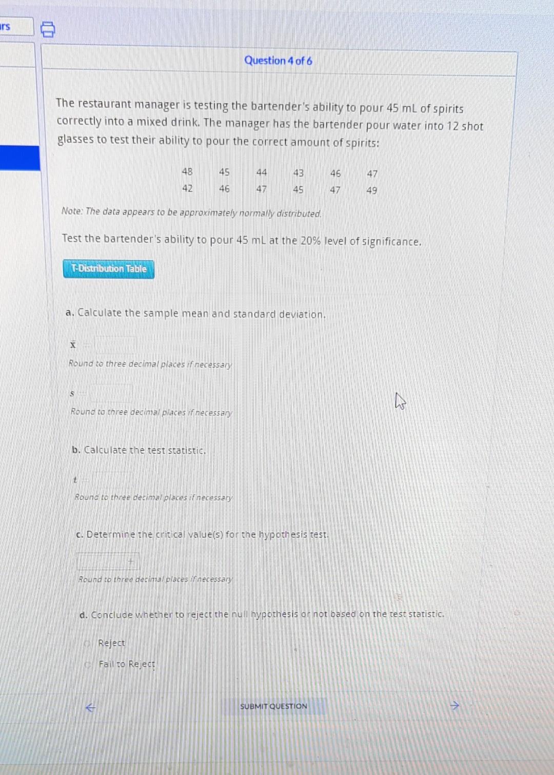 Solved The restaurant manager is testing the bartender's | Chegg.com