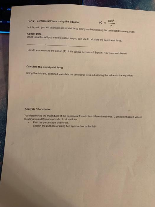 Solved Flying Pig Lab - AP Physics 1 A fying pig tied to a | Chegg.com