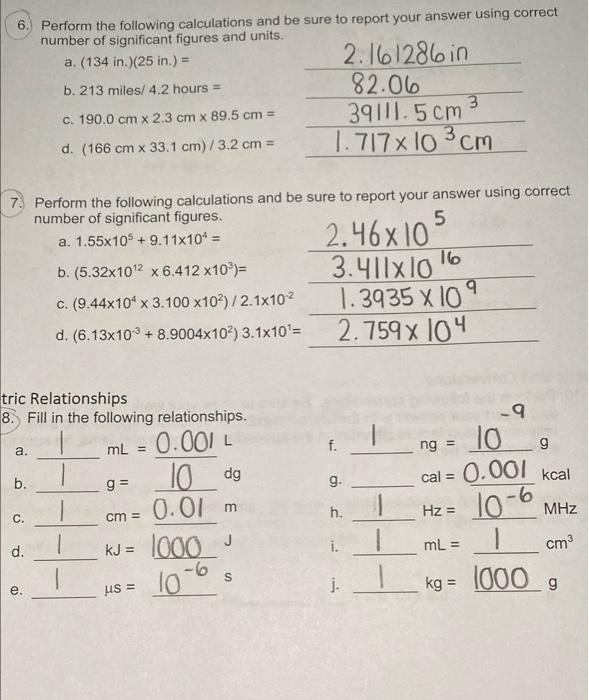 Solved 6. Perform the following calculations and be sure to | Chegg.com