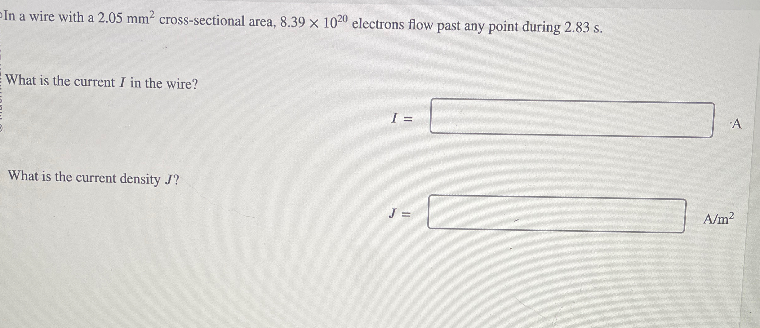 Solved In a wire with a 2.05mm2 ﻿cross-sectional area, | Chegg.com