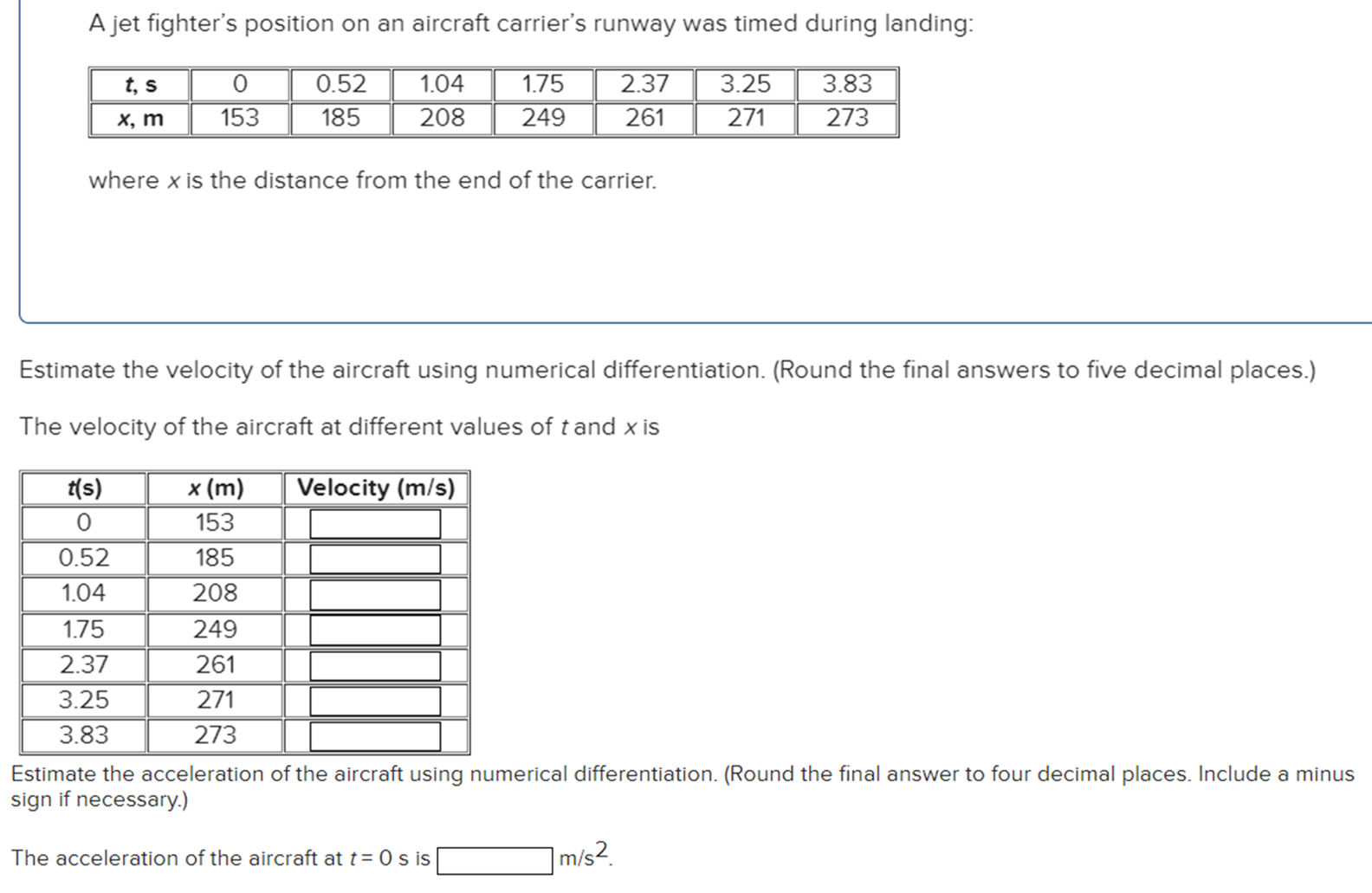 Solved A jet fighter's position on an aircraft carrier's | Chegg.com