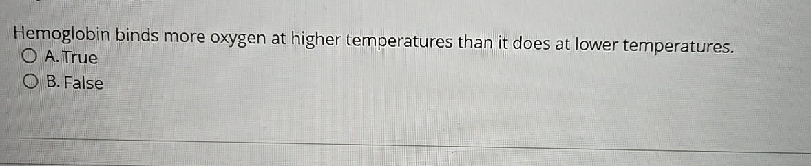Solved Hemoglobin binds more oxygen at higher temperatures | Chegg.com