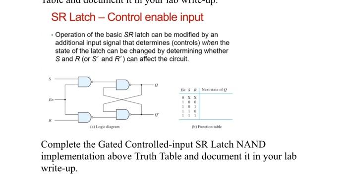 Solved SR Latch - Control enable input Operation of the | Chegg.com