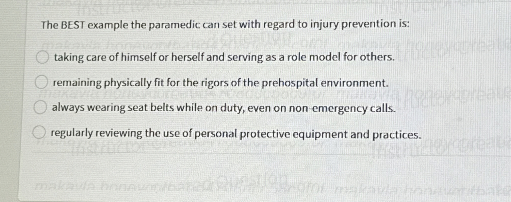 Solved The BEST example the paramedic can set with regard to | Chegg.com