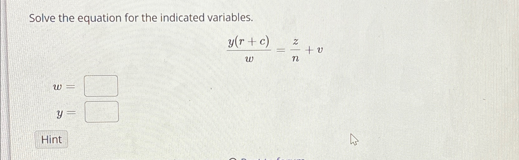 Solve the equation for the indicated | Chegg.com
