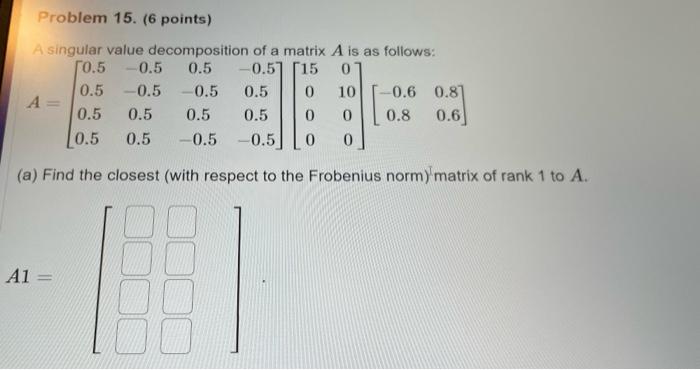 Solved Problem 15. (6 points) A singular value decomposition | Chegg.com