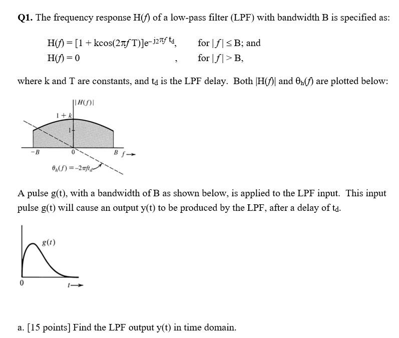 Solved The frequency response H(f) ﻿of a low-pass filter | Chegg.com