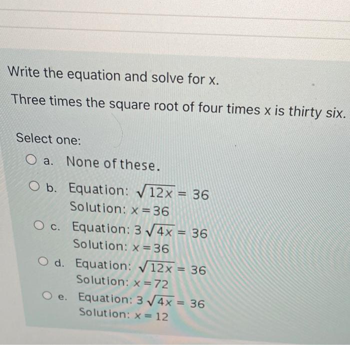 Solved Write the equation and solve for x. Three times the | Chegg.com