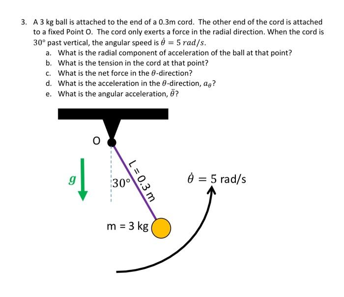 Solved A 3 kg ball is attached to the end of a 0.3 m cord. | Chegg.com