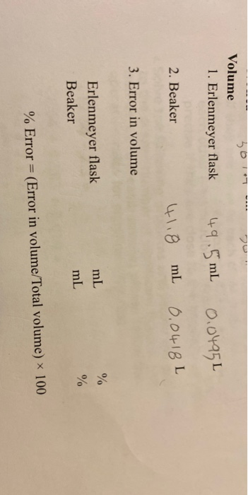 Solved 30lm Volume 1. Erlenmeyer flask 49.5 mL 0.04951 2. | Chegg.com