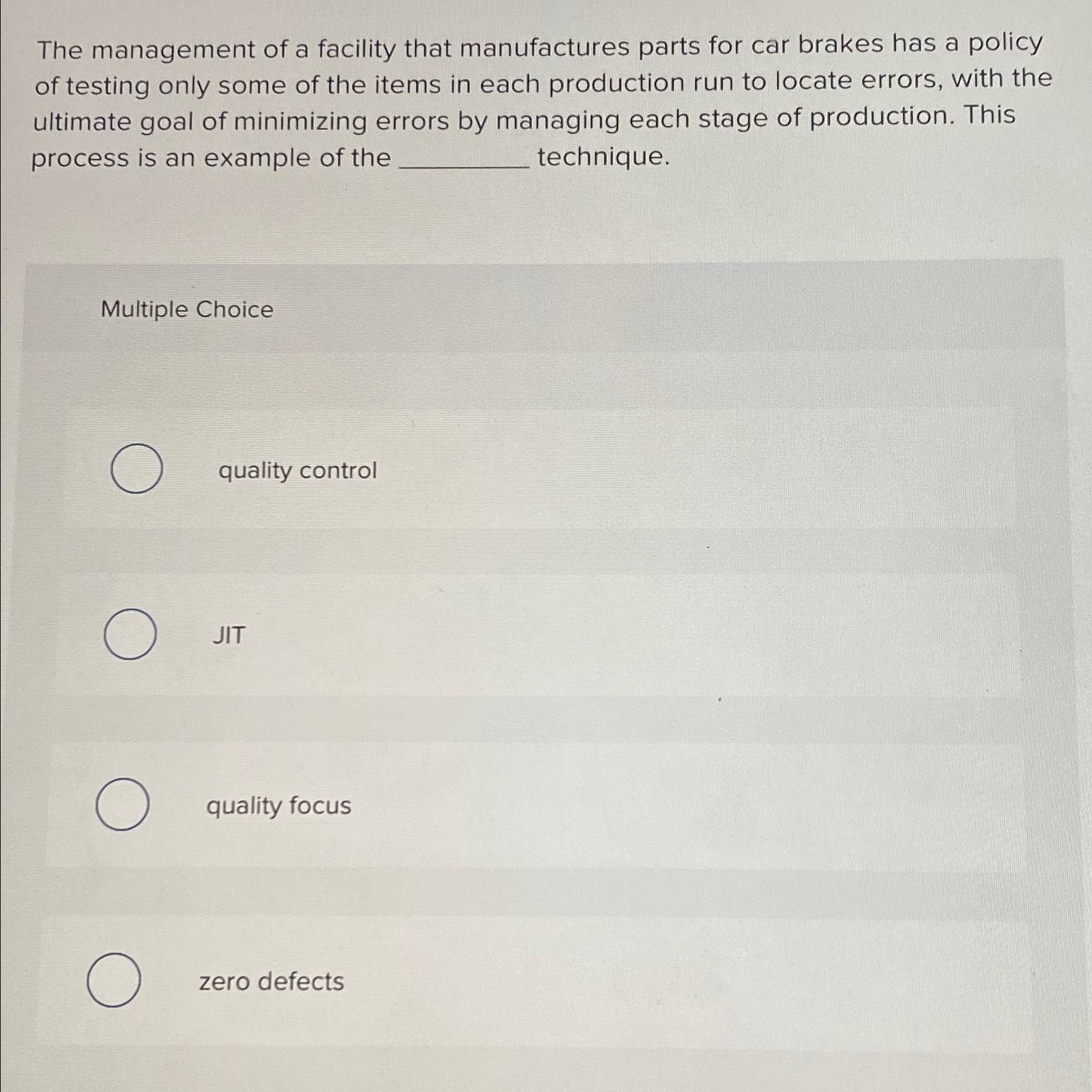 Solved The management of a facility that manufactures parts | Chegg.com