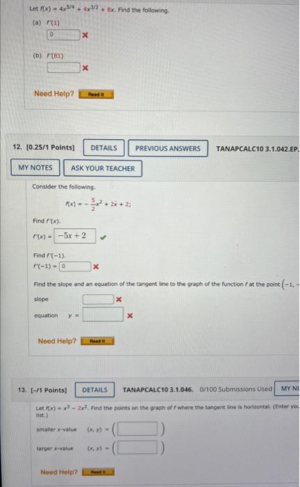 Solved Let f(x)=4x5/4+4x3/2+8x. Find the following. (a) | Chegg.com