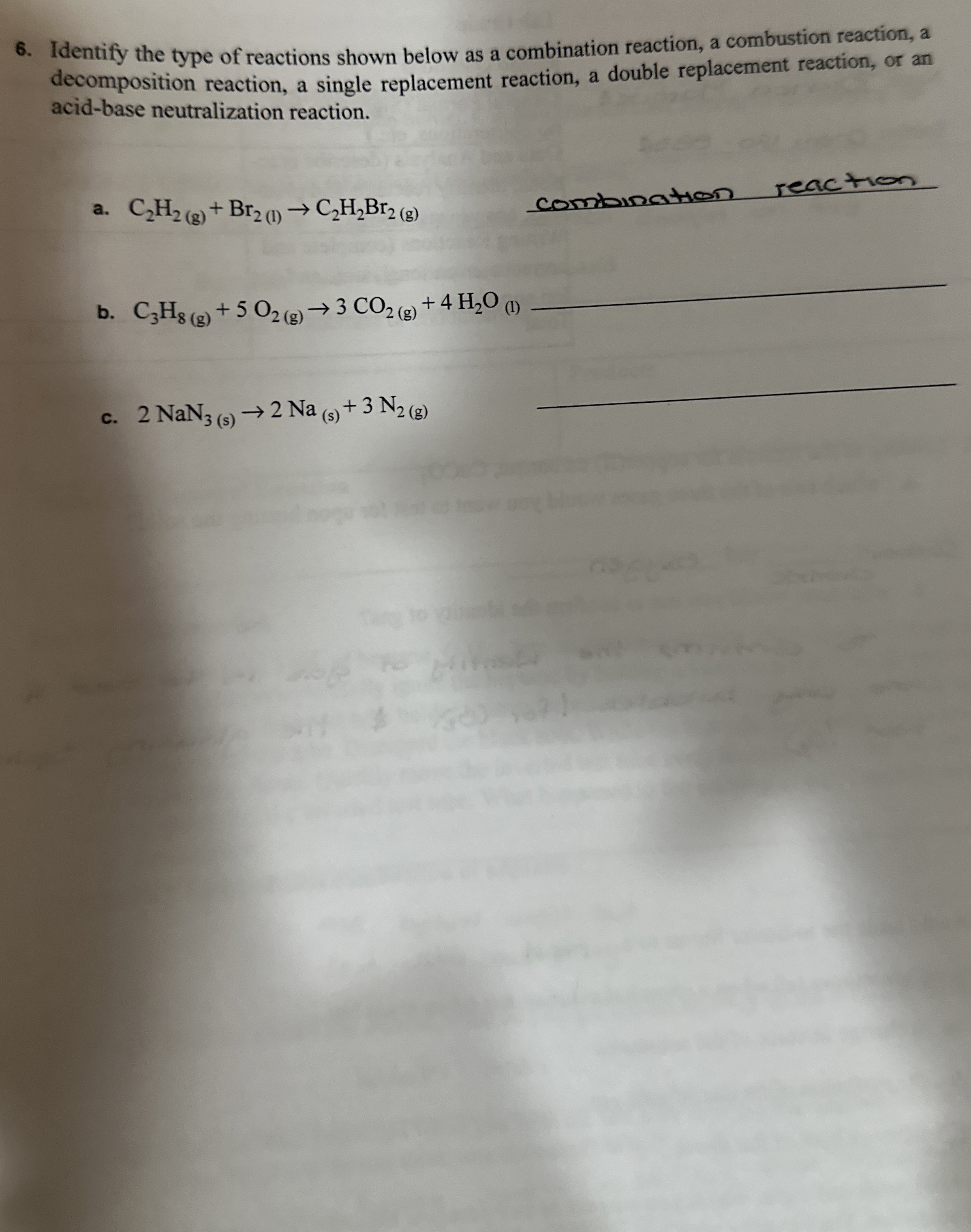 Solved Identify the type of reactions shown below as a | Chegg.com