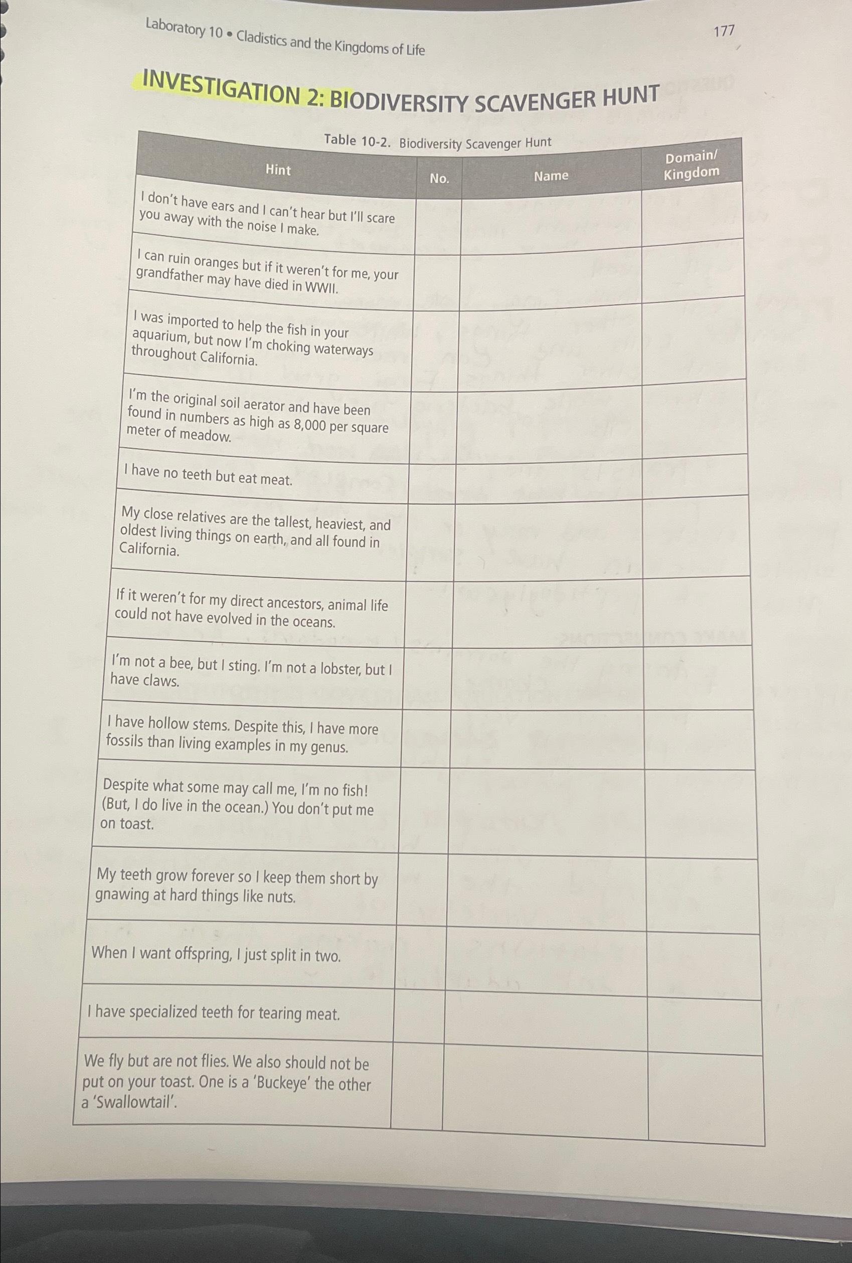 Solved Laboratory 10 ﻿Cladistics and the Kingdoms of | Chegg.com