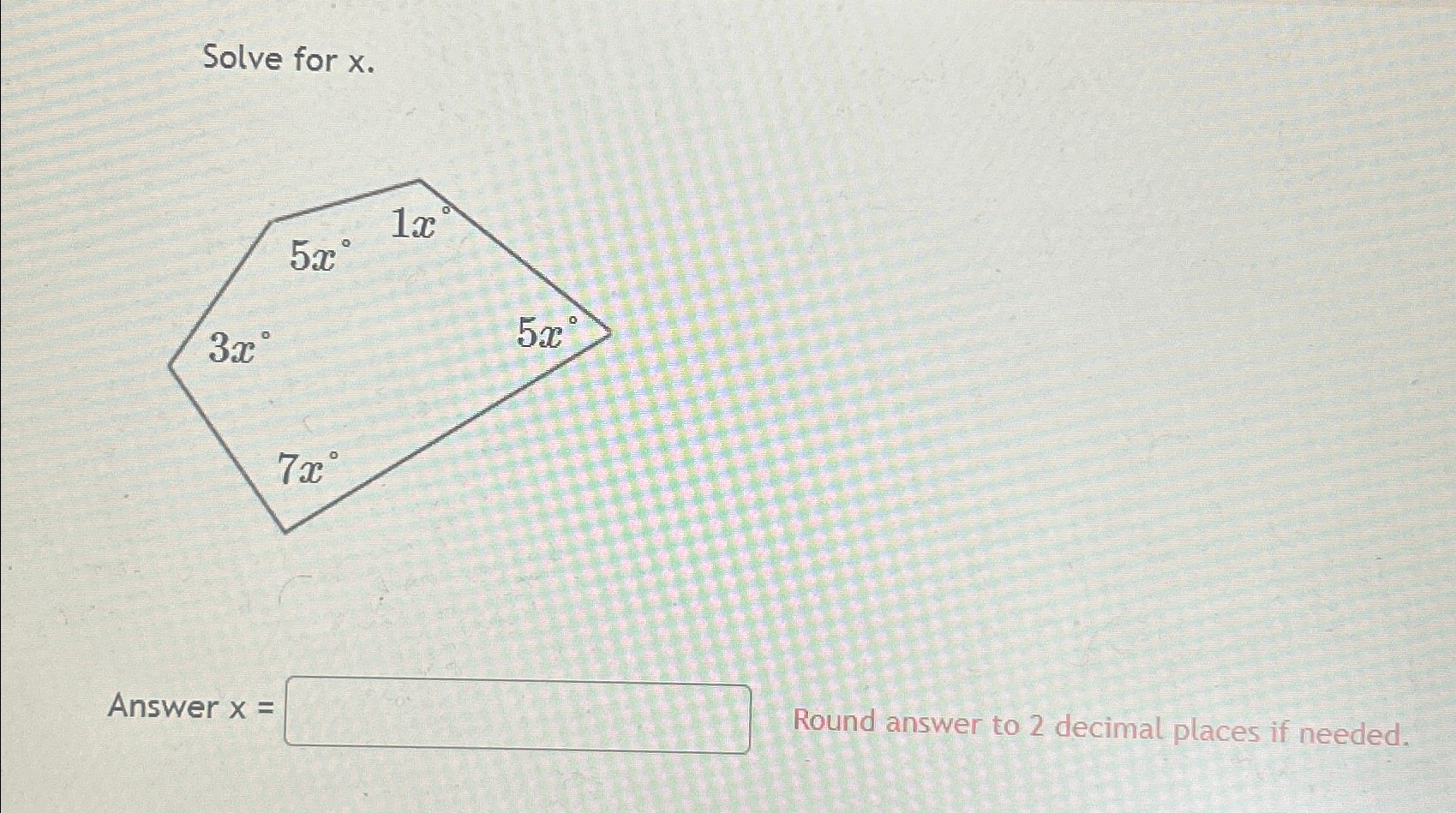 Solved Solve for x.Answer x =Round answer to 2 ﻿decimal | Chegg.com
