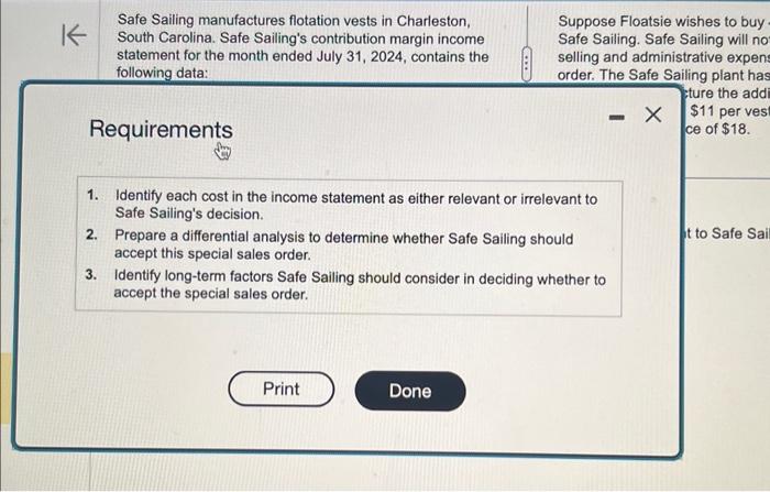 Solved Safe Sailing manufactures flotation vests in | Chegg.com