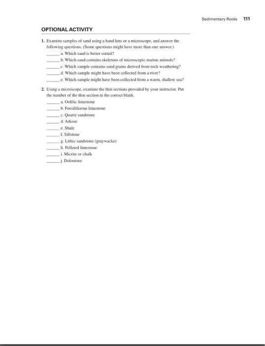 Solved EXERCISES Sedimentary Rocks Exercises PRE-LAB | Chegg.com