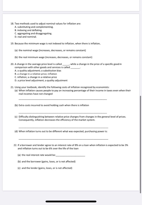 Solved 18. Two methods used to adjust nominal values for | Chegg.com