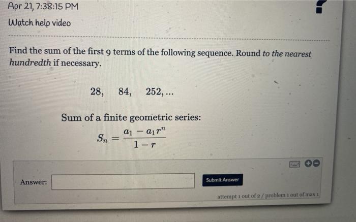 Solved Find The Sum Of The First 8 Terms Of The Following