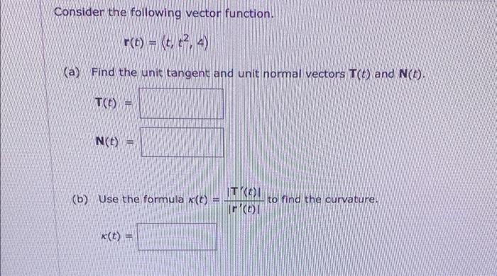 Solved Consider the following vector function. r(t) = (t, | Chegg.com