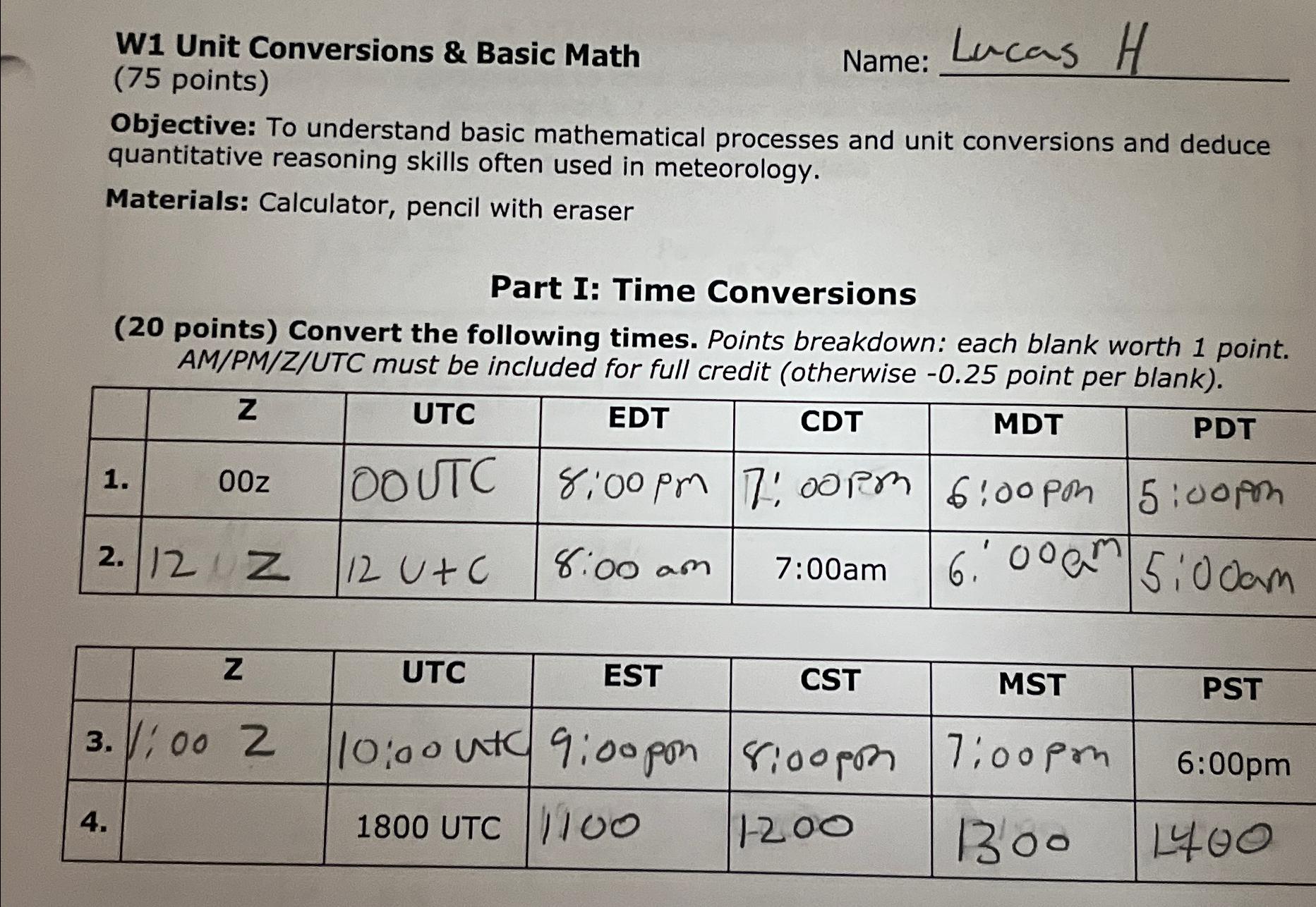Solved W1 ﻿Unit Conversions & Basic Math(75 ﻿points)Name: | Chegg.com
