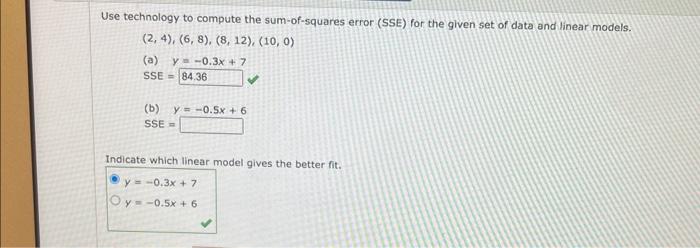 Solved Use Technology To Compute The Sum Of Squares Error