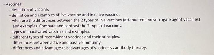 Solved - Vaccines: - definition of vaccine. - definition and | Chegg.com
