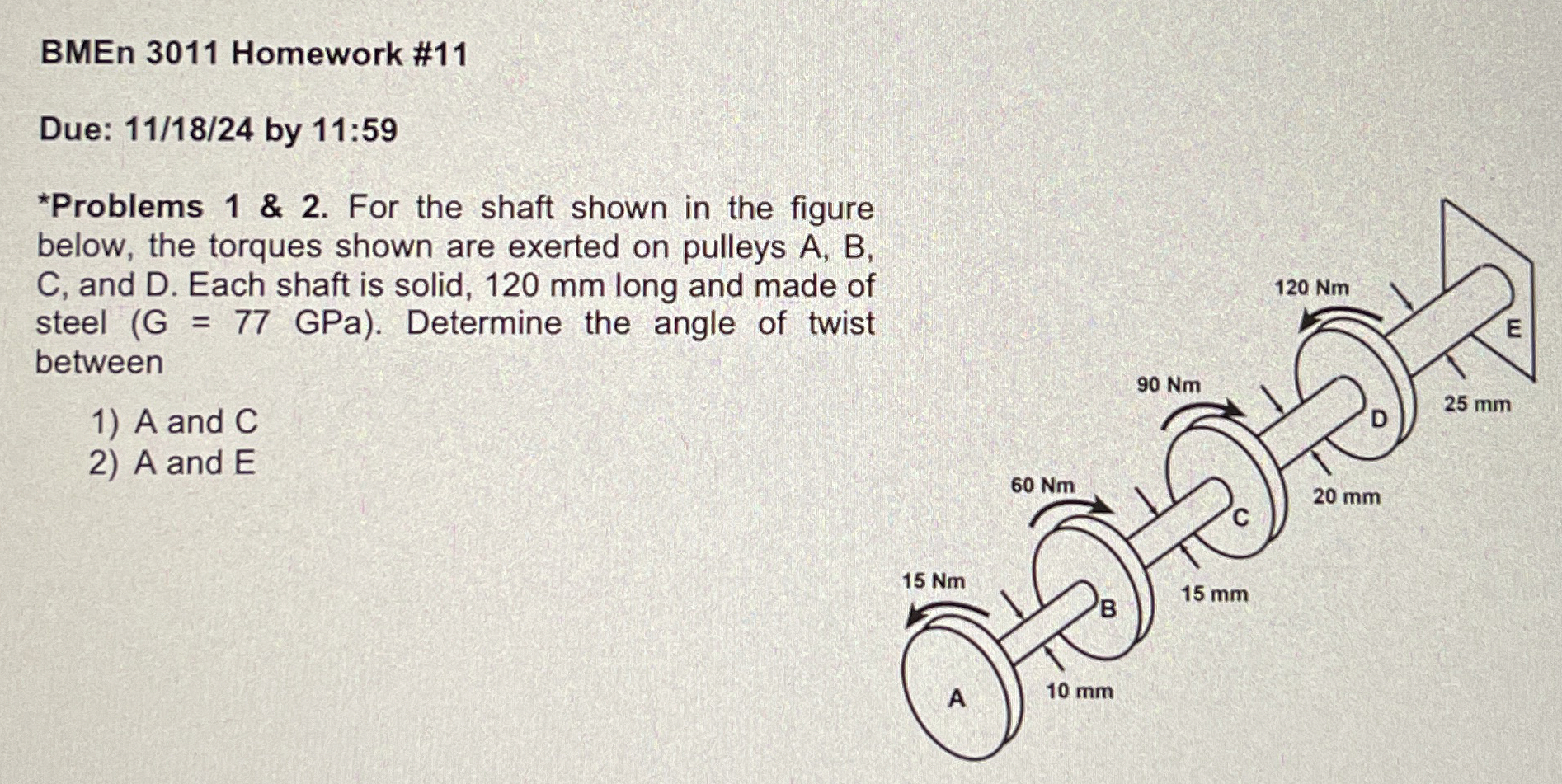 Solved by an EXPERT BMEn 3011 ﻿Homework #11Due: 1118?24 ﻿by | Chegg.com
