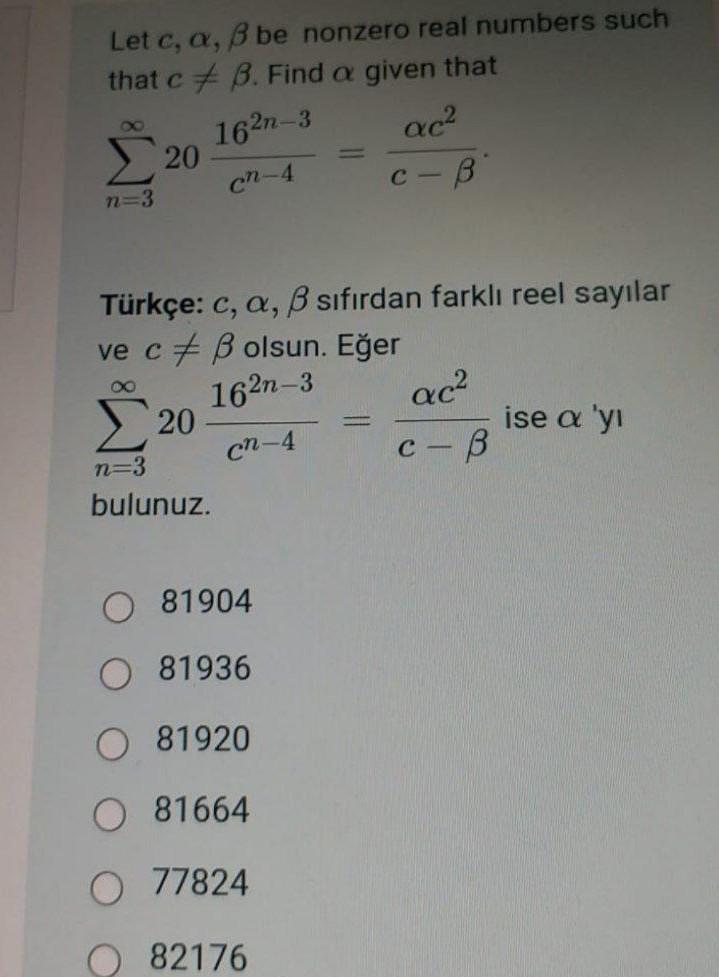 Solved Let c,α,β be nonzero real numbers such that c =β. | Chegg.com