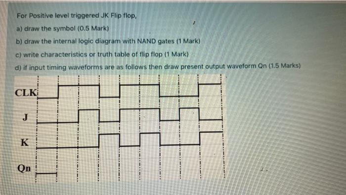 Solved For Positive level triggered JK Flip flop. a) draw | Chegg.com