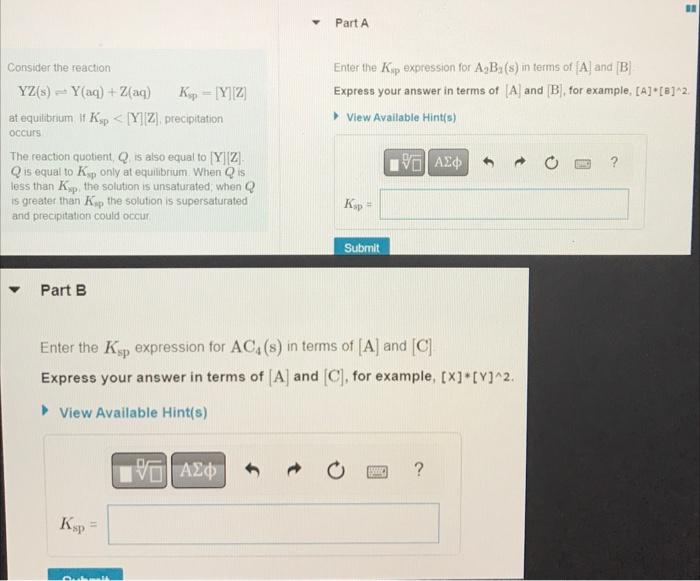 Solved Consider the reaction Enter the Ksp expression for | Chegg.com