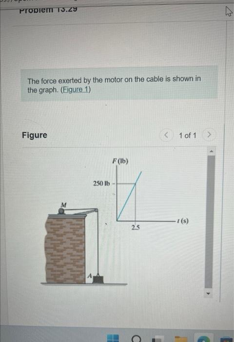 Solved The force exerted by the motor on the cable is shown | Chegg.com