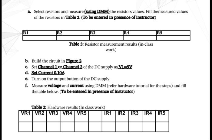 Solved V=9 Va. Select resistors and measure (using DMMQ the | Chegg.com