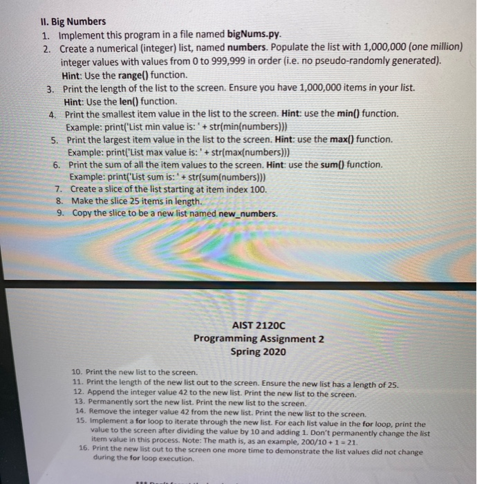Solved II. Big Numbers 1. Implement this program in a file | Chegg.com